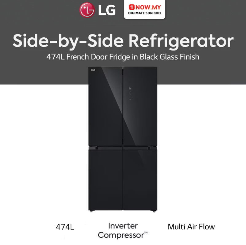 LG 474L Inverter French Door Fridge Black Glass Finish GC-B48FMGAH ...